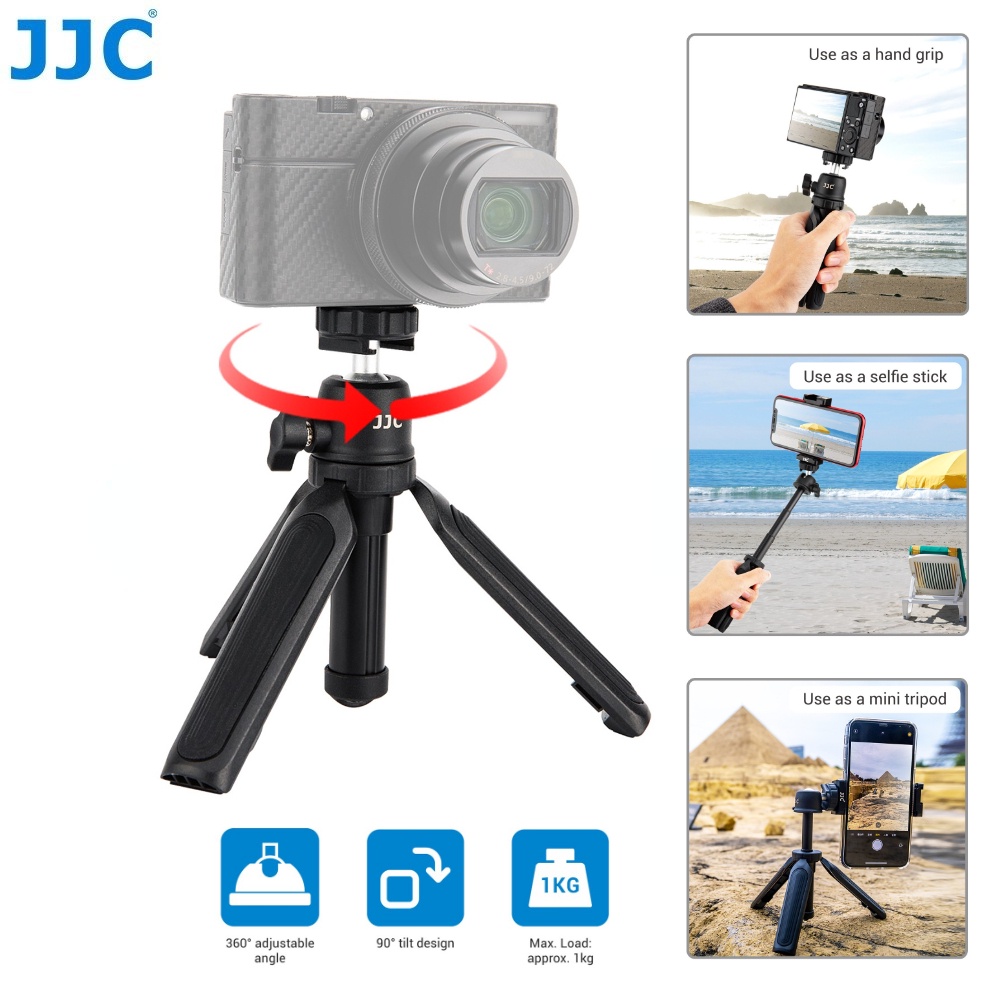 JJC Mini Tripod with 1/4"-20 Thread Socket, Selfie Stick Extension Pole ...
