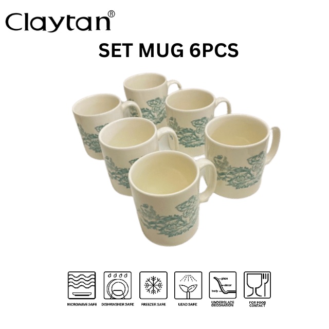 CLAYTAN KOPITIAM 6 PCS MUG SET 300CC LEAD SAFE CERAMIC TABLEWARE ...