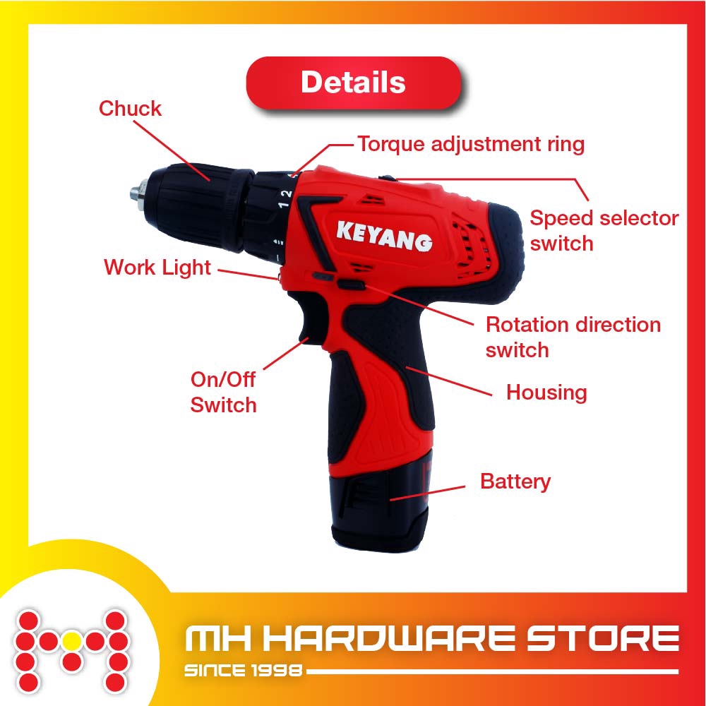 KEYANG DD-1202L-2 10.8V CORDLESS DRIVER DRILL (SET) | Shopee Malaysia