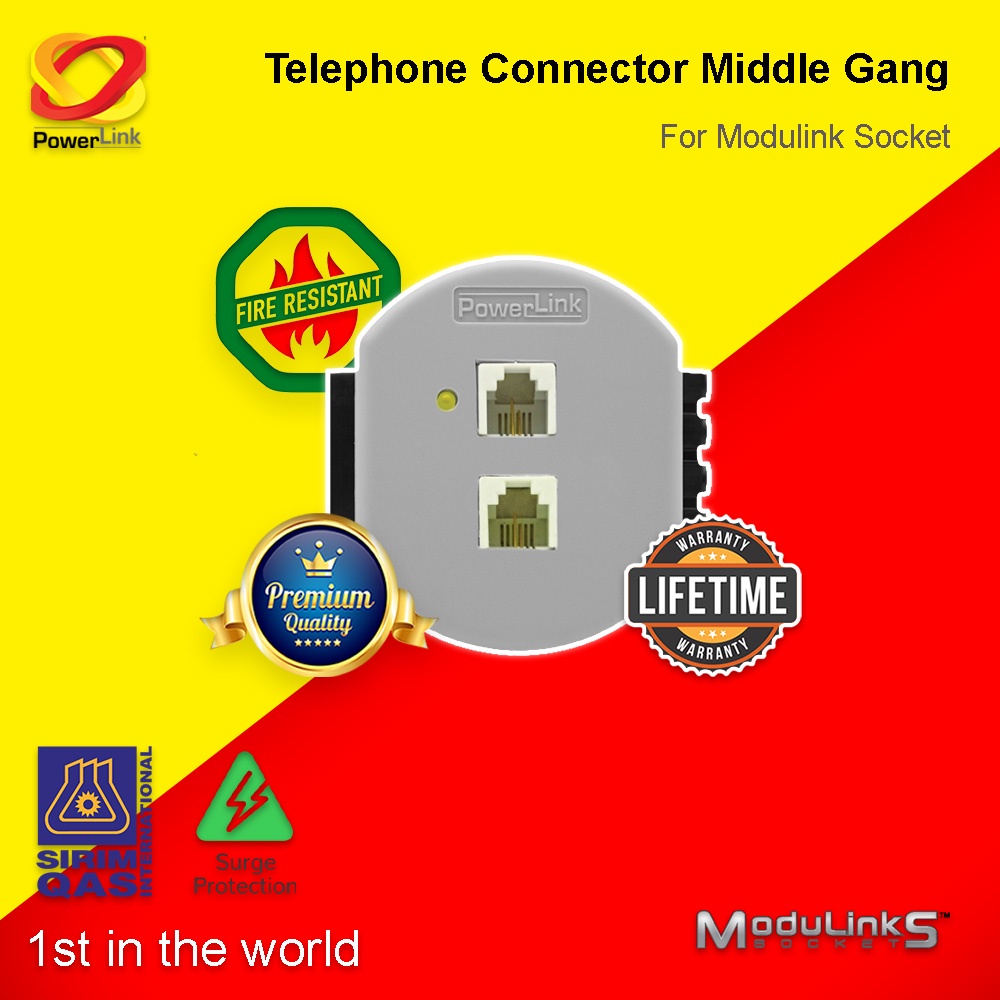 PowerLink Telephone Connector Middle Gang with Surge Protection for Modulinks Extension Trailing ...