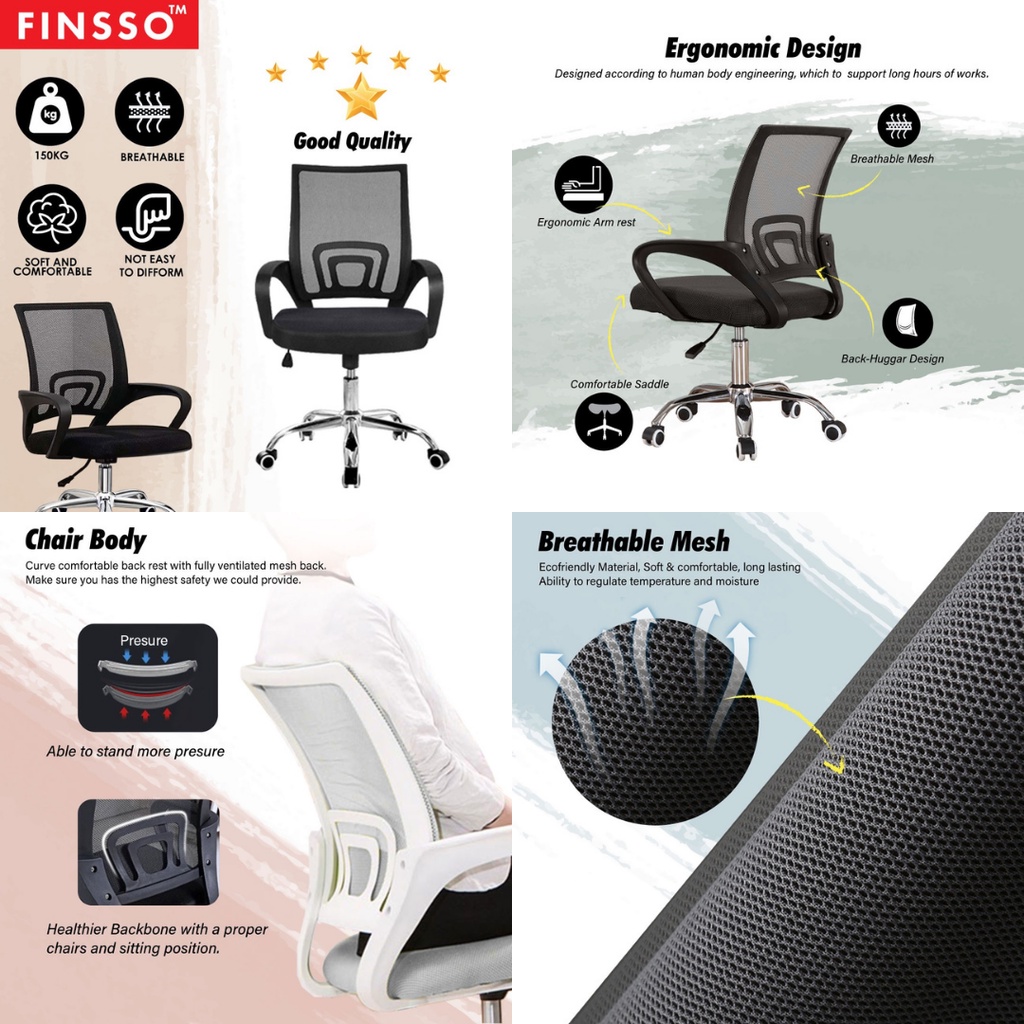 [Ready Stock!] Kerusi Office Ergonomic Boleh Adjust + Kaki Chrome ...