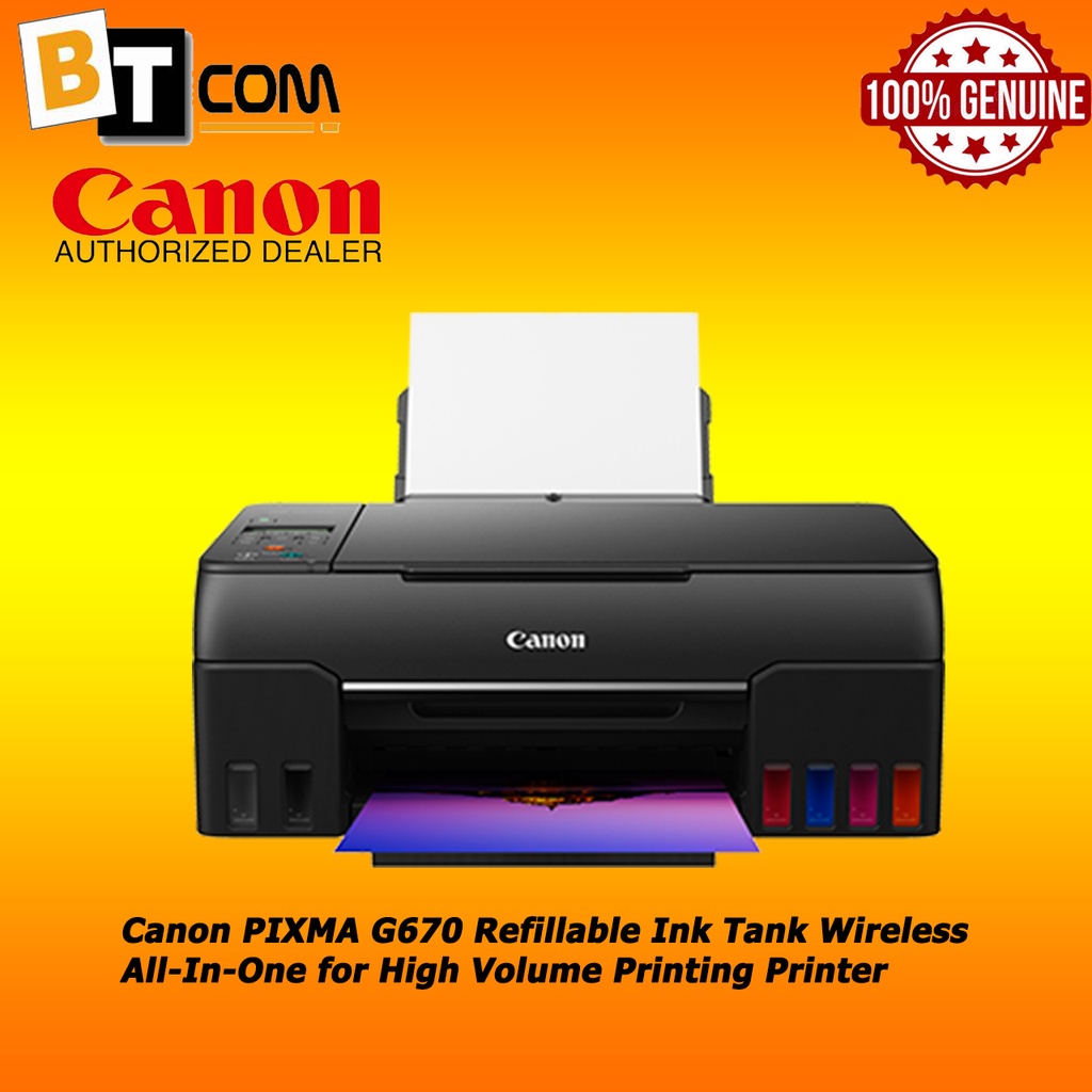 Canon PIXMA G670 Refillable Ink Tank Wireless All-In-One for High Volume Printing Printer ...