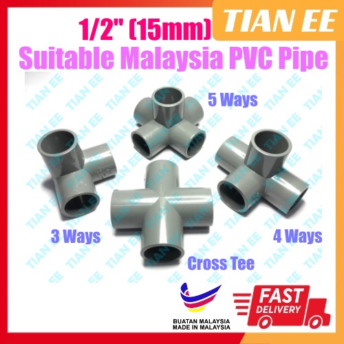 TIANEE 15MM (1/2" ) PVC Fitting Cross Tee 3 Way 4 Way 5 Way PIPE Joint ...
