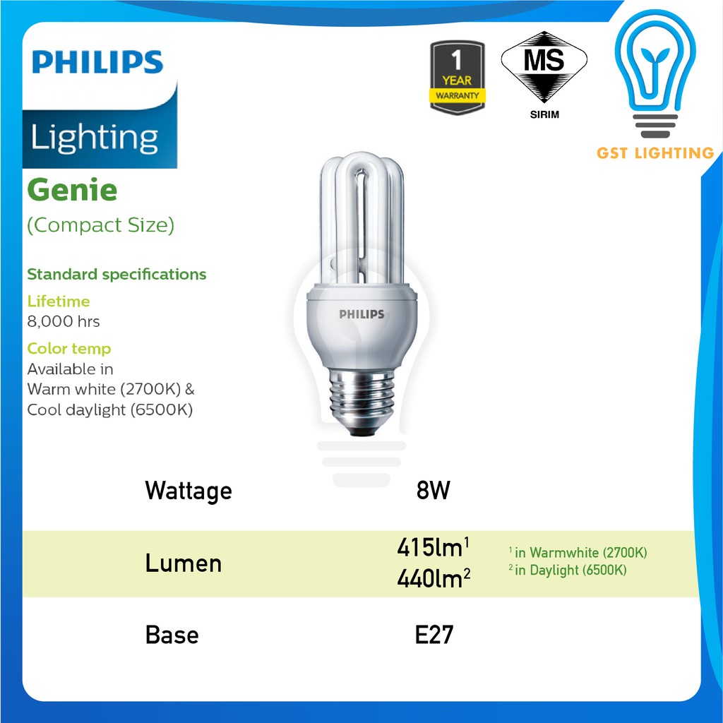 Philips Genie/ Essential PLCE Energy Saver Light Bulb E27 / E14 | 8W / 11W / 18W | Warmwhite ...