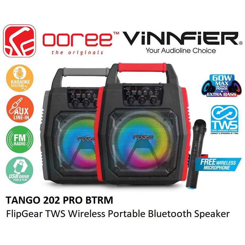 VINNFIER FLIPGEAR TANGO 202WM / TANGO 202 PRO BTRM PORTABLE BLUETOOTH SPEAKER FREE MICROPHONE ...