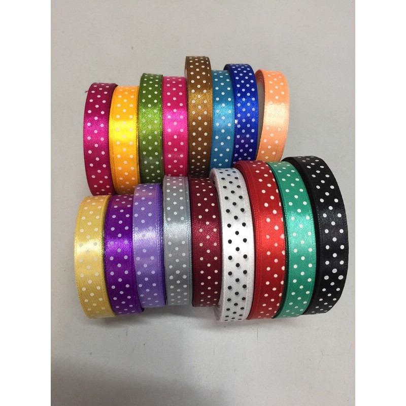 Reben/Ribbons satin dot 0.5” ada 16 warna untuk pilihan sesuai untuk ...