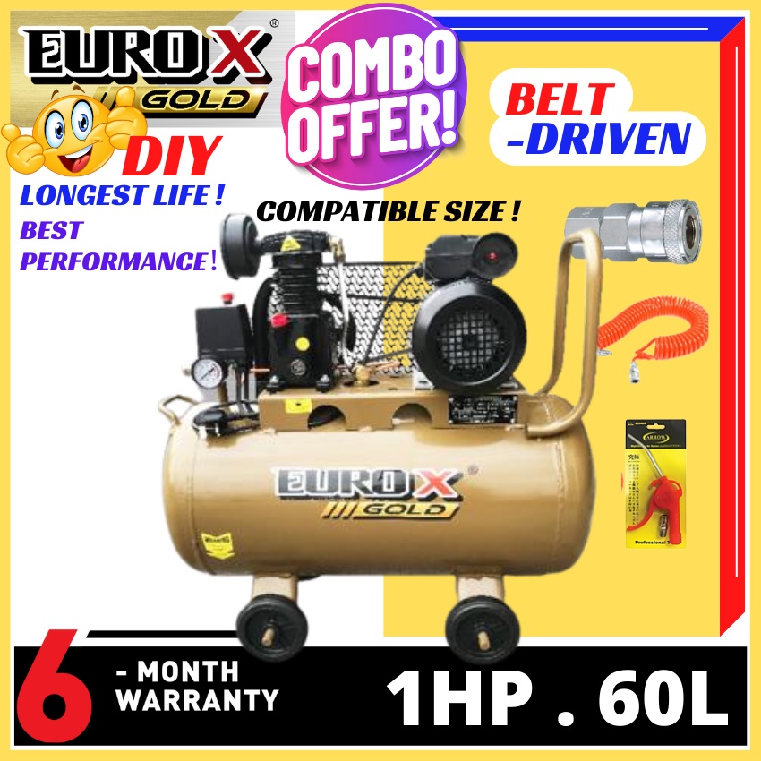 EUROX EAW1060G / EAW1060 1HP 60Liter Belt Driven Air Compressor | Shopee Malaysia