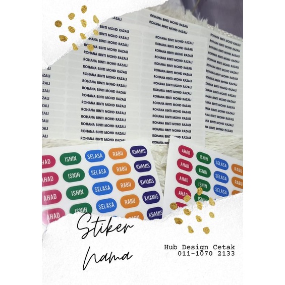 Stiker waterproof Nama buku 100keping, percuma label hari!!!! tampal ...