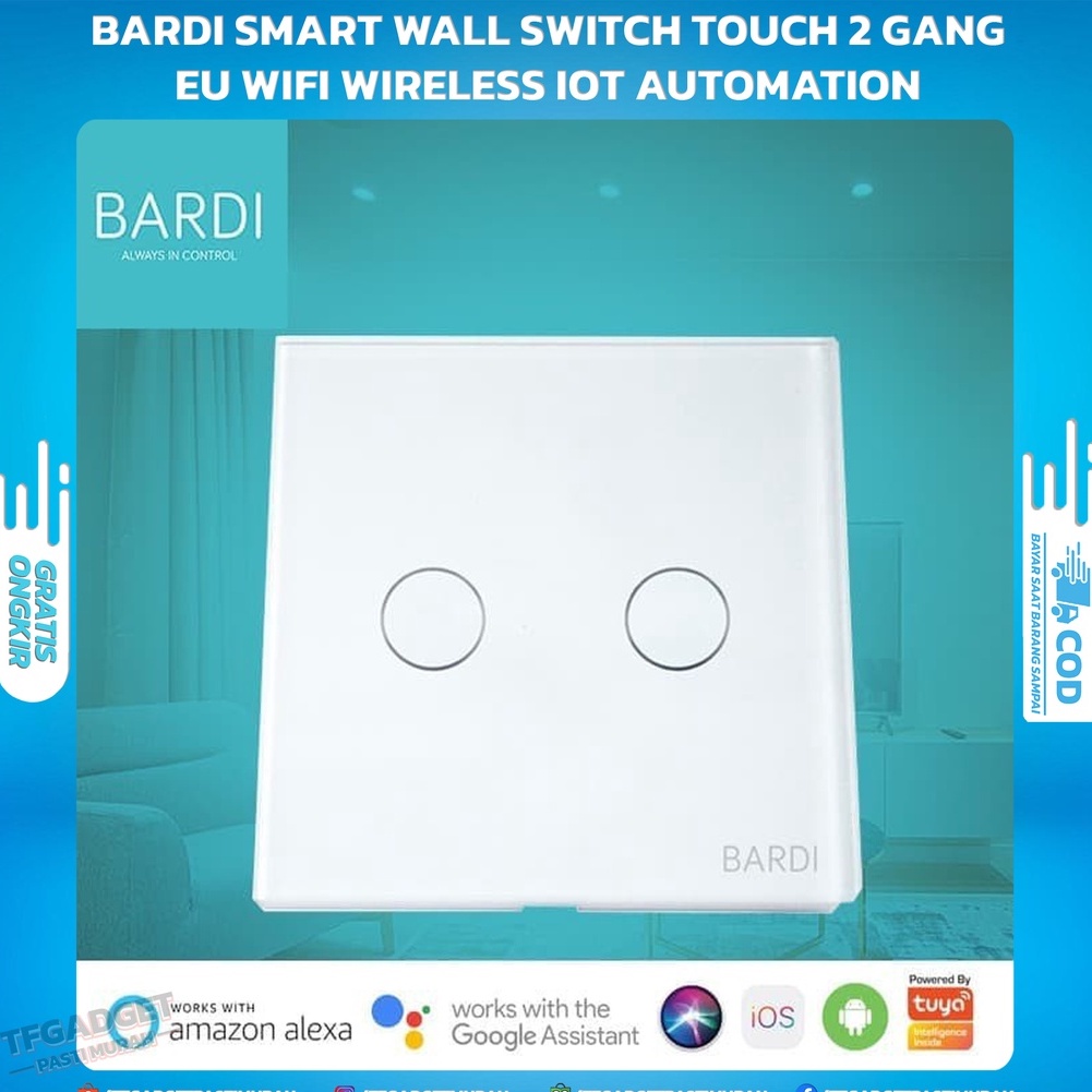 Bardi Smart Wall Switch Touch 2 Gang EU Wifi Wireless IoT Automation ...