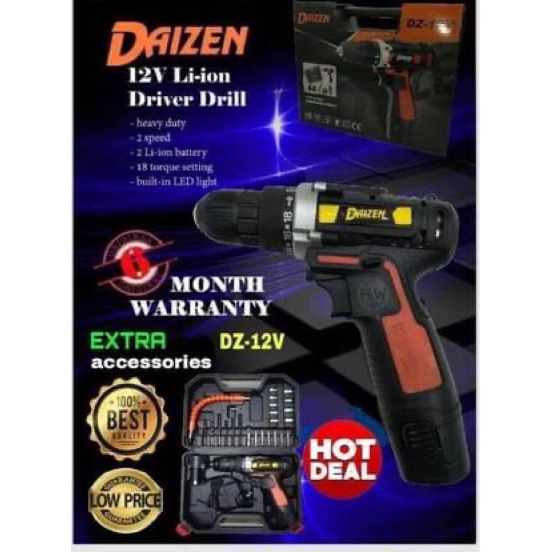 DAIZEN CORDLESS BATTERY DRILL 12V TWO BATTERY DUAL MODE | Shopee Malaysia