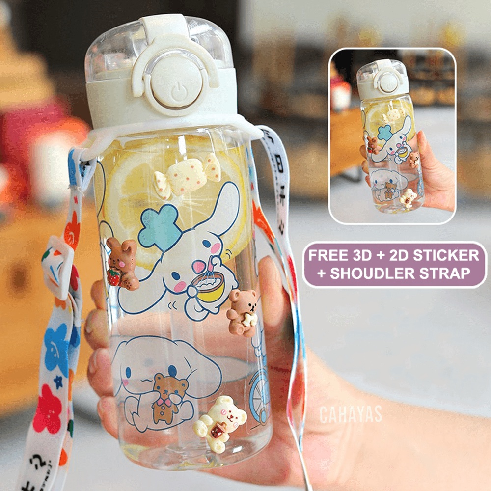 [M'sia Stock] Cute 3D Cartoon & Sticker Children Kids Drinking Water Bottle With Straw Botol Air ...