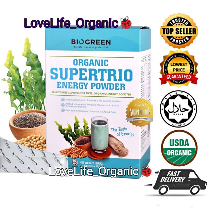 CLEARANCE SALE BIOGREEN ORGANIC SUPERTRIO ENERGY POWDER 10'S X 30G ...