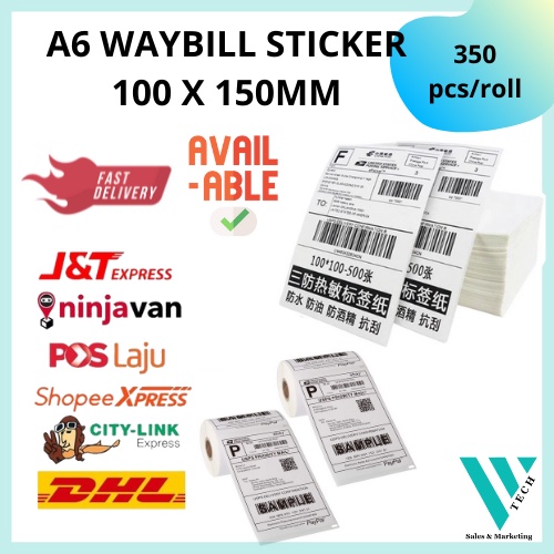 A6 Airway Bill Thermal Label 100MMX150MM 350PCS/ROLL 1UP 1IN WITH ...
