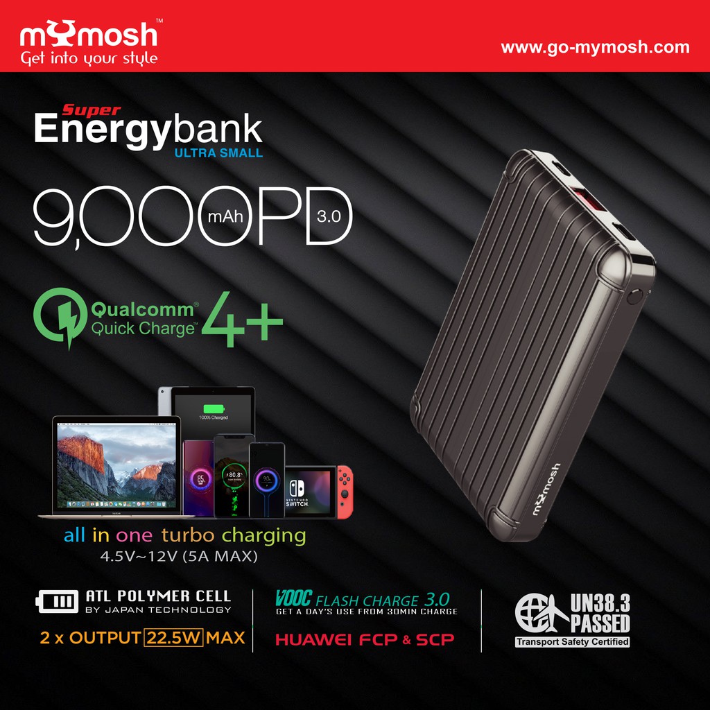 (NEW COLORS) MYMOSH 9000MAH SUPER POWER BANK DUAL INPUT & OUTPUT ULTRA ...
