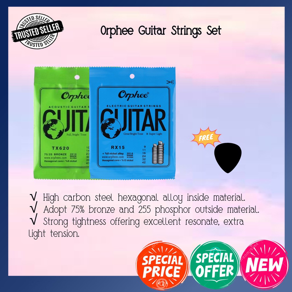 Orphee Guitar String Set Acoustic String / Electric String ( Tali Kapok ...