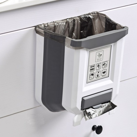 🔥 Foldable Dustbin Folding Kitchen Wastebin Cabinet Door Hanging Trash ...