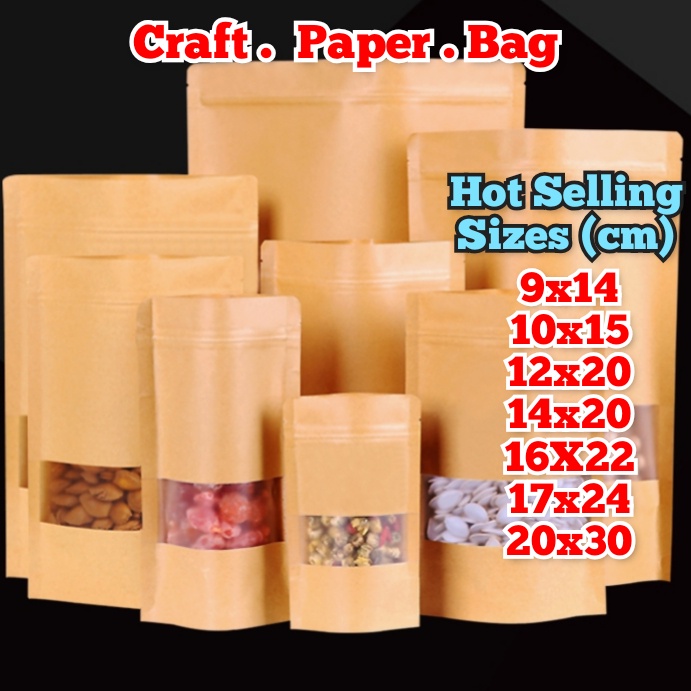 Ziplock Craft Paper Bag 50pcs [Ready Stock] Kraft Paper Zipper Ziplock ...