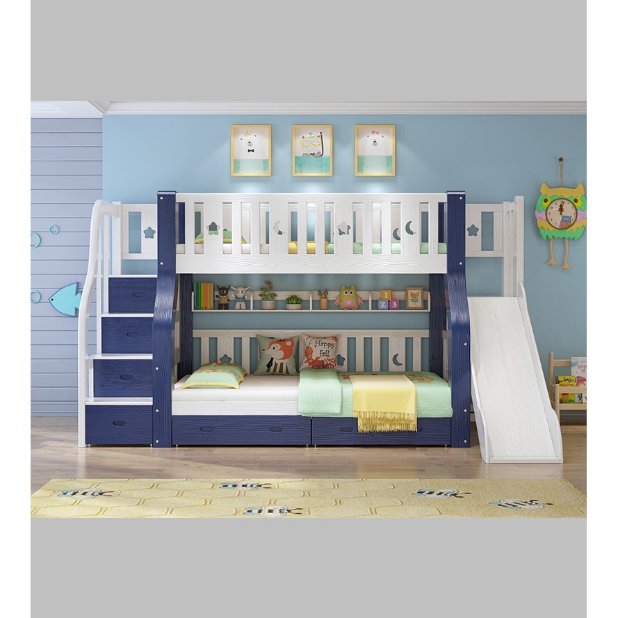 280x195x170cm Slide Double Decker With 2 Mattress & Drawer Space Saving ...