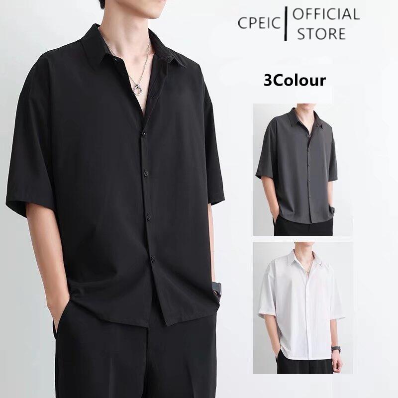 ☆CPEIC★korean Men's Shirt Ice Silk No-iron Anti-wrinkle Men's Summer ...