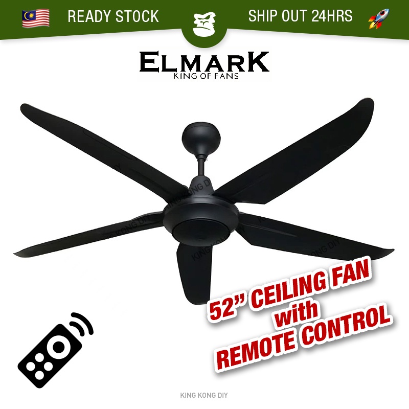 52" ELMARK VIFAST Ceiling Fan Matt Black 5 Speed Remote Control 5 Years ...