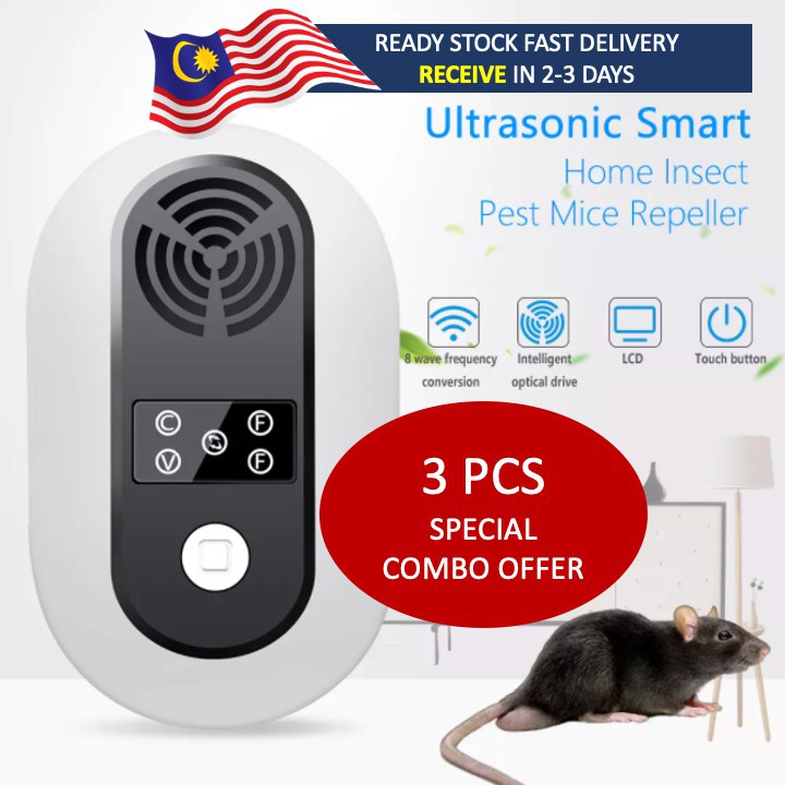 [ 3 IN 1 COMBO OFFER] 8-Wave Ultrasonic Pest Rat Mouse Mosquito Cockroach Repeller Kawal Halau ...