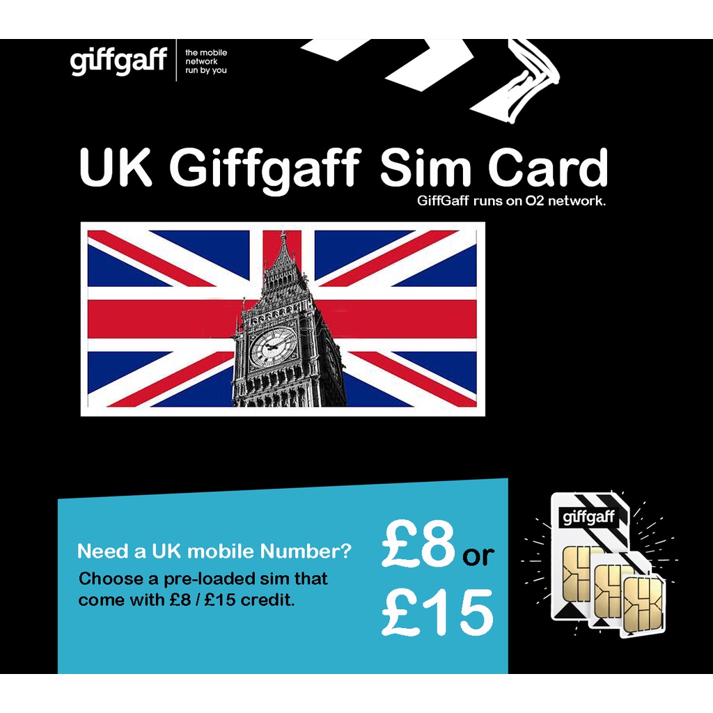 UK Giffgaff Sim Card Preloaded with credit (15 Pound) | Shopee Malaysia