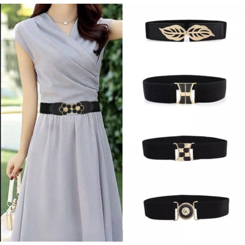 Metal Buckle Stretch Waist Wide Elastic Belt Dresses for Women | Shopee ...