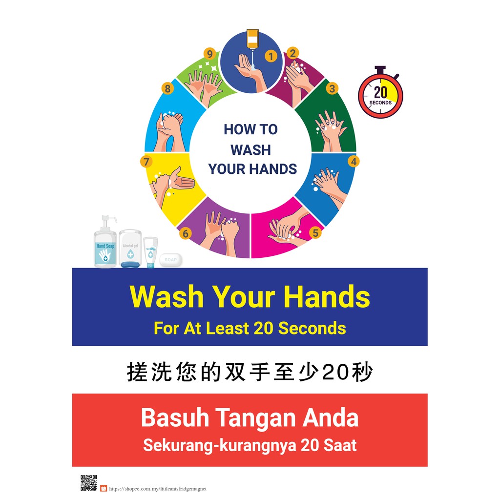 Hand Washing Awareness A4 Laminated Poster Wash Hand Reminder Use Hand ...