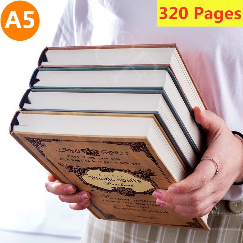 A5 Retro Hard-Cover Notebook 320Pages Thick Writing Notepad College ...