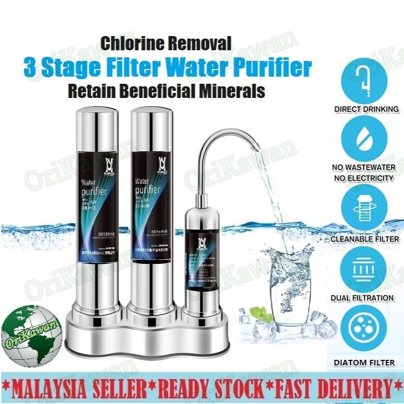 3 Stage Filter Stainless Steel Water Purifier Chlorine Removal | Shopee ...