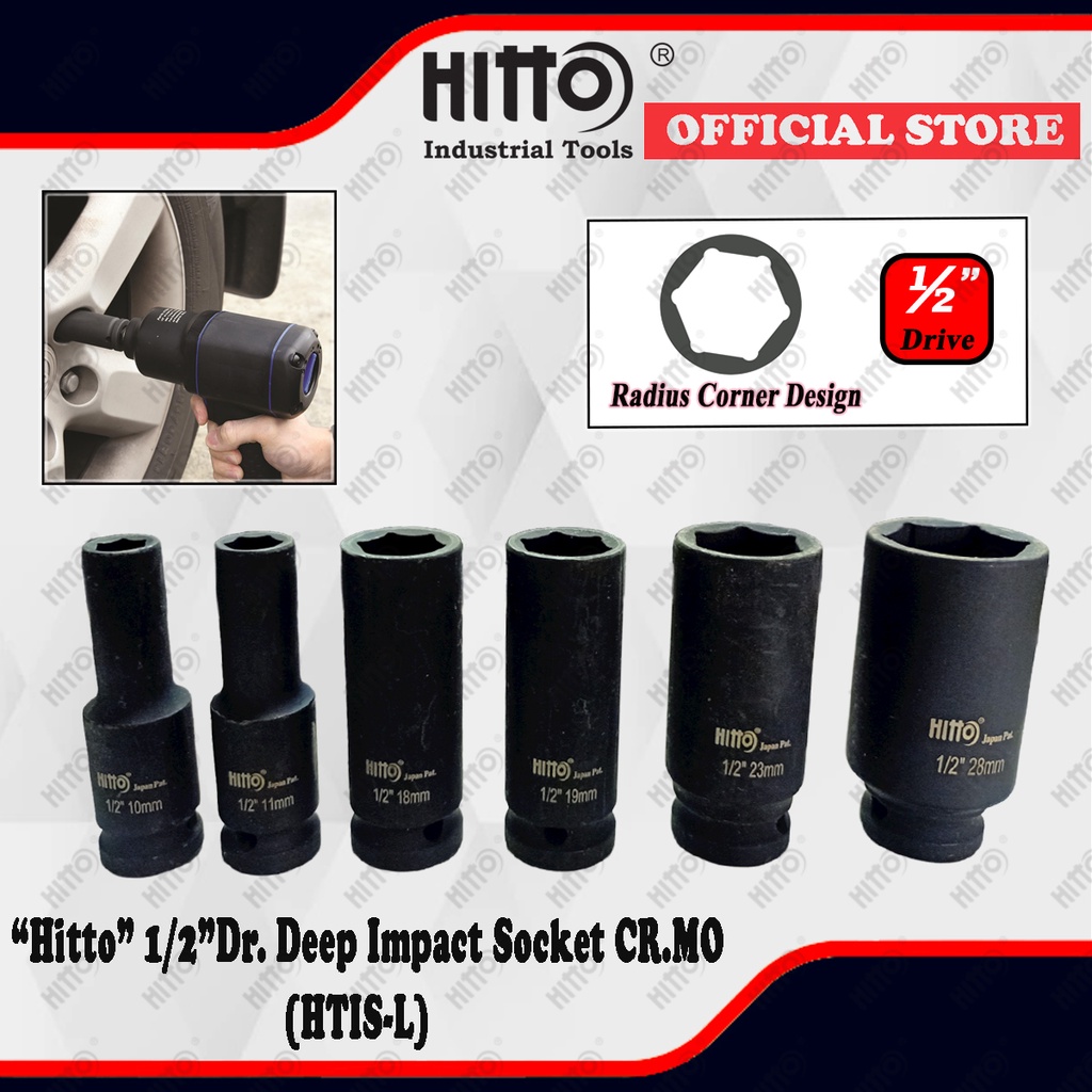 [ HITTO ] 1/2" DR. DEEP IMPACT SOCKET CR.MO BLACK (6PT) 10MM - 36MM ...