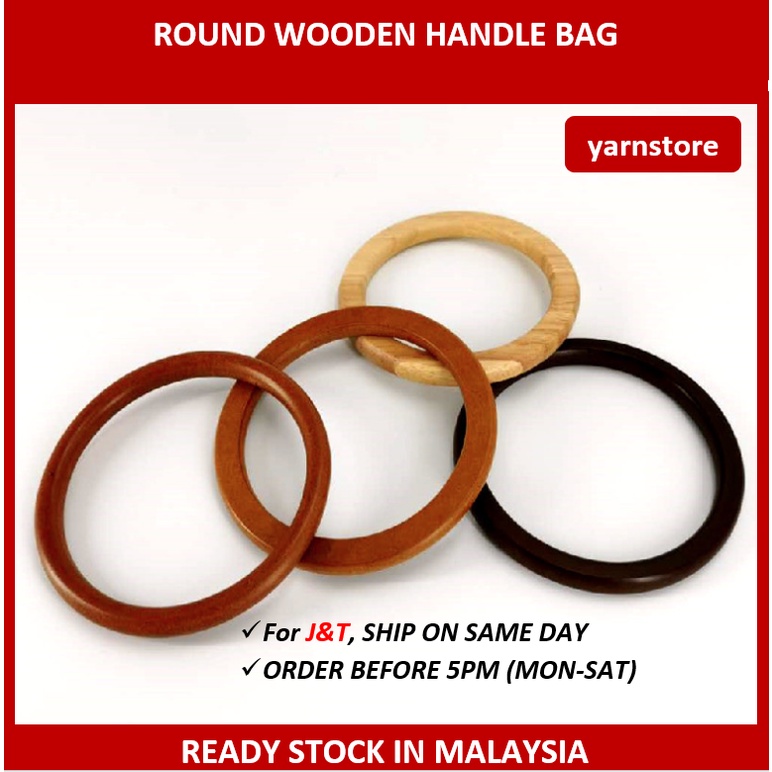 2 PCS Pemegang beg kayu bulat / Wooden handle bag round Shape / DIY bag ...