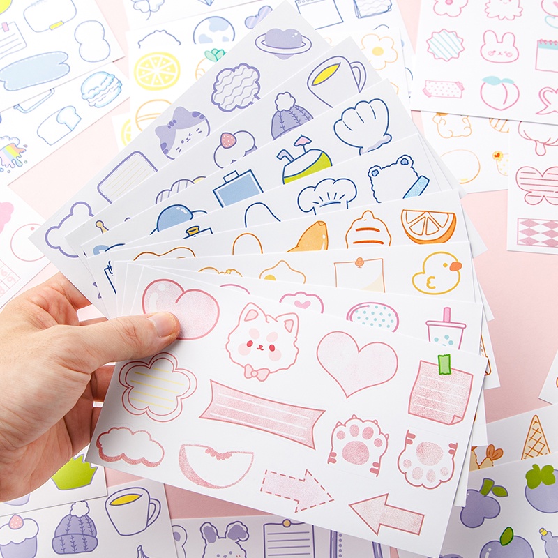 8 Sheets Creative Writable Cartoon Stickers Student Stationery Deco DIY ...