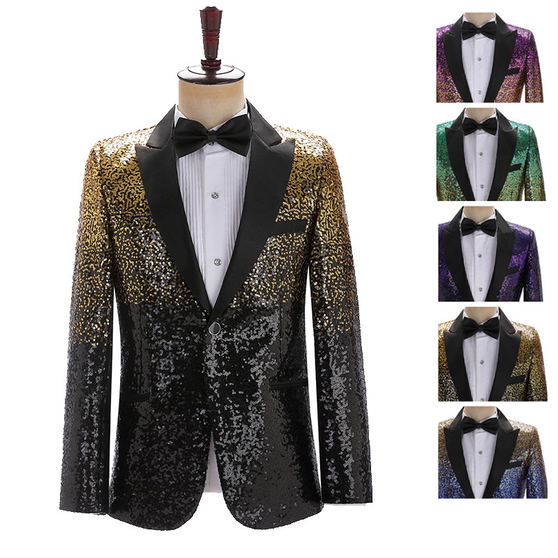 Gradient Sequin Blazer Jacket Men Stage Party Mens Suit Jackets Dress ...