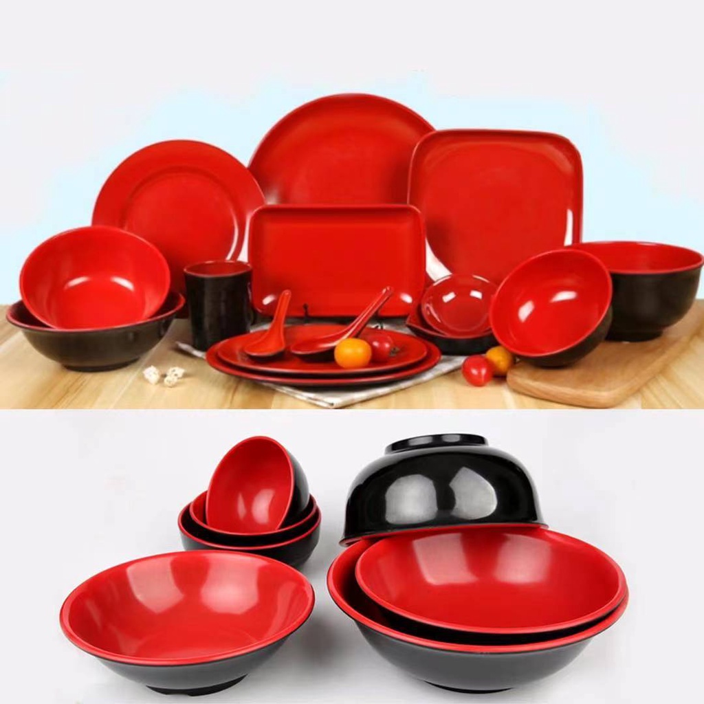 【LX SAVER 】3Pcs/Set Japanese style Red & Black Melamine Tableware ...
