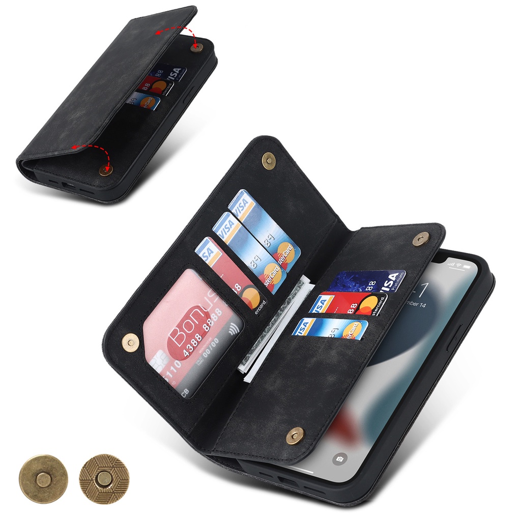Magnetic Magsfing 6 Cards Wallet Flip Case For iPhone 16 15 14 13 12 11 ...