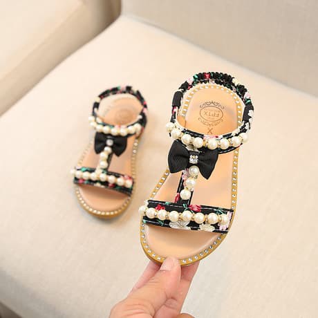 Motif Pearls Cute Girls' Sandals Sandals Import Real - 21 Black ...
