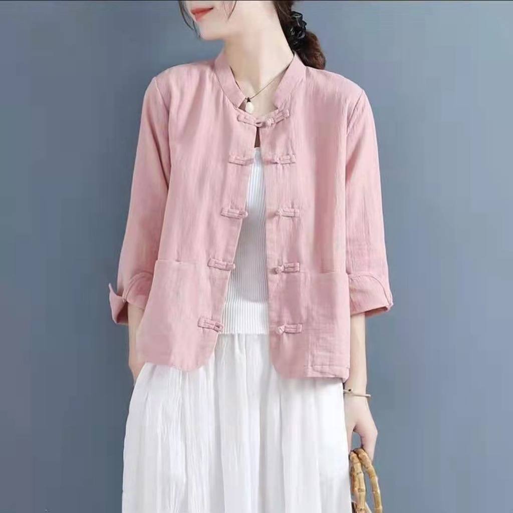 Art Vintage Tops Cotton Linen Chinese Style Plus Size Women Blouse ...