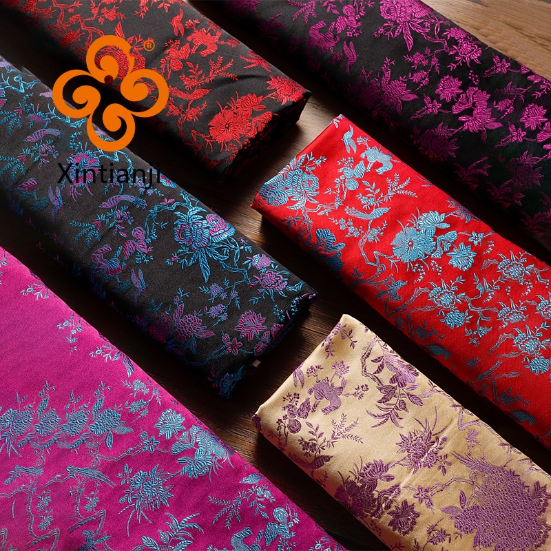 Silk brocade fabric bird embroidery pattern damask cloth DIY for ...