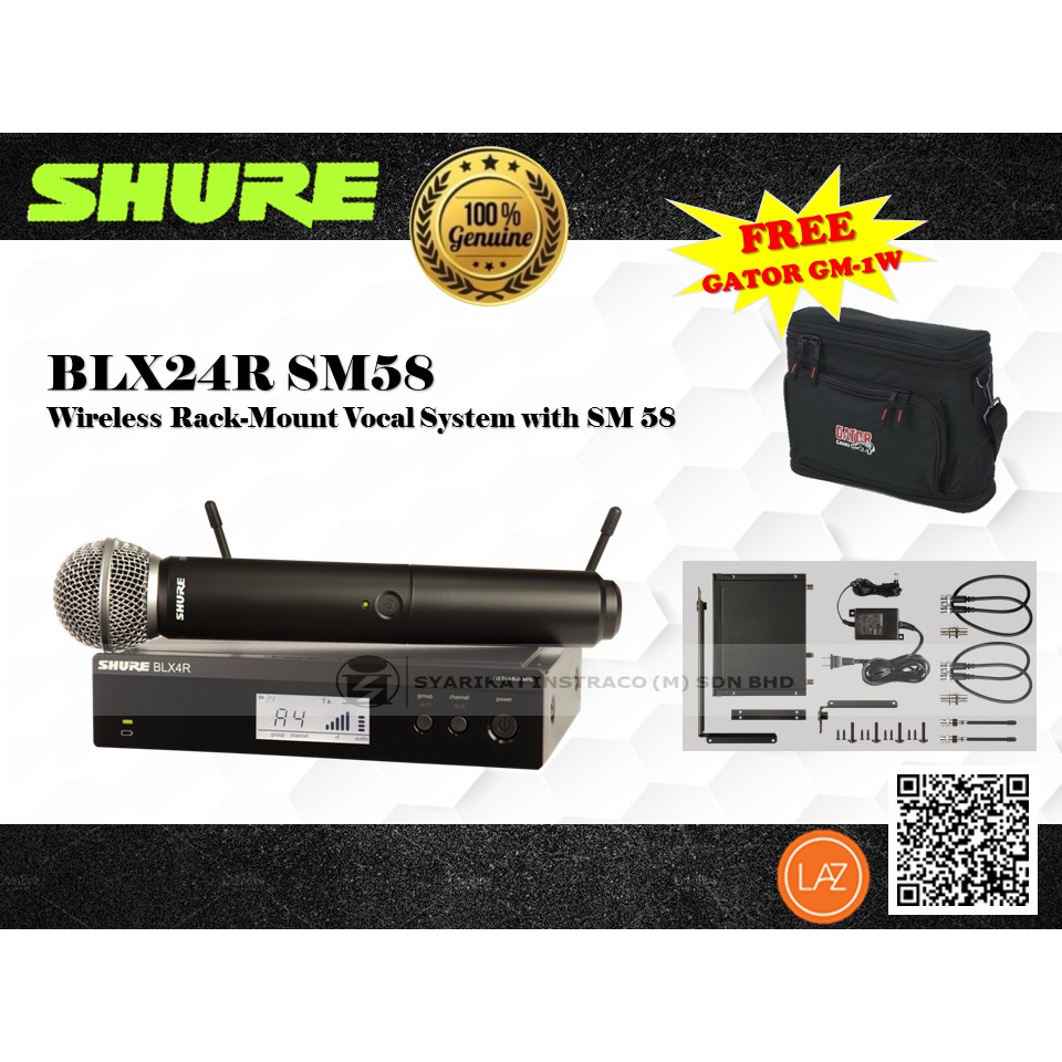 Shure BLX24R/SM58 Wireless Rack-Mount Vocal System Free Gator GM-1W Wireless System Cases ...