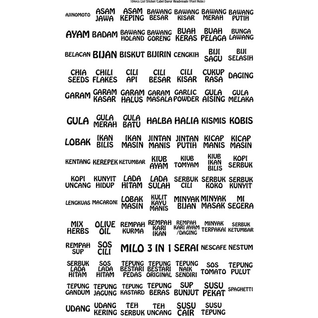 104pcs Sticker Label Dapur Readylist Transparent Waterproof | Shopee ...