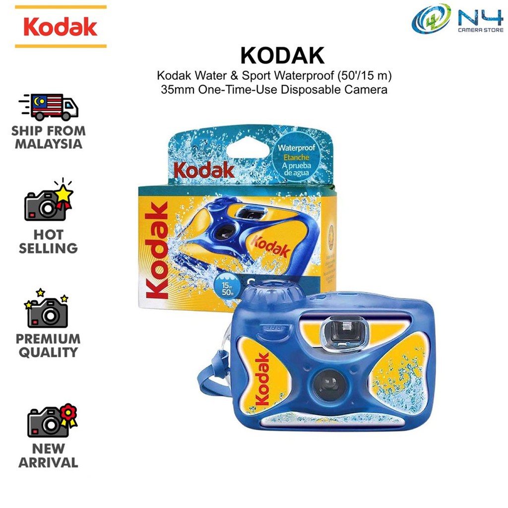 Kodak Water & Sport Waterproof One-Time-Use Disposable Camera ISO-800 27 Exposures (50'/15M/35mm ...