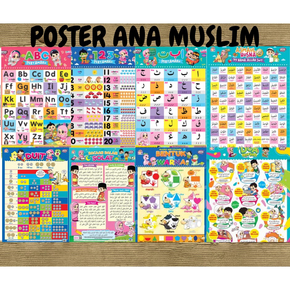 POSTER ANA MUSLIM - ABC, 123, Alif Ba Ta, Bacaan dalam solat , Duit ...