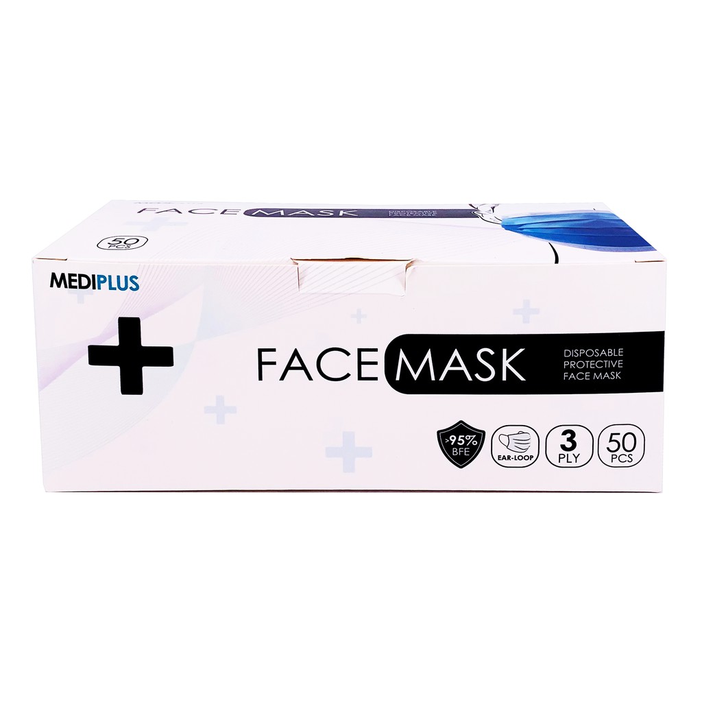 Mediplus 50pcs Face Mask Disposable Earloop 3ply Face Masks Civilian ...