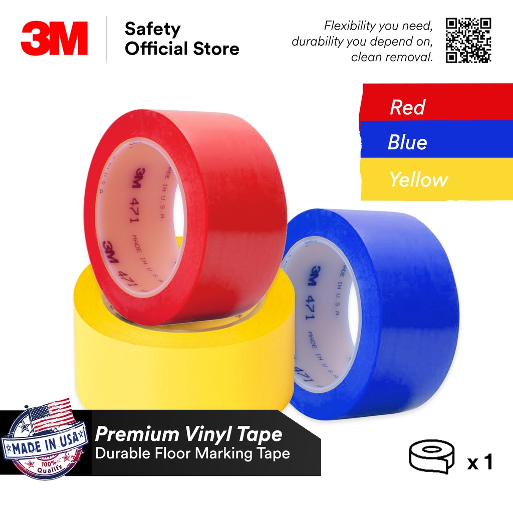 3M™ 471 Vinyl Tape/ Floor Tape/ Social Distancing/ Safety Markings/ 48 mm x 32.9 m/ Made in USA ...