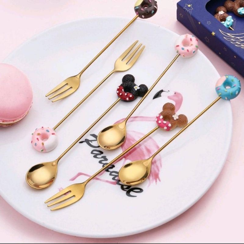 Spoon Creative Cartoon Lollipop Spoon Donut Spoon Macaron Dessert Fork ...