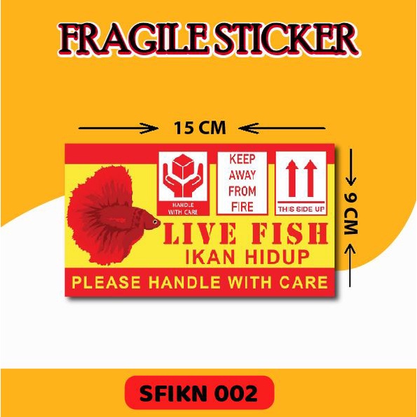 STICKER FRAGILE IKAN HIDUP KUNING MELINTANG 🔥READY STOCK 🔥 [BUY 10 + 1 ...