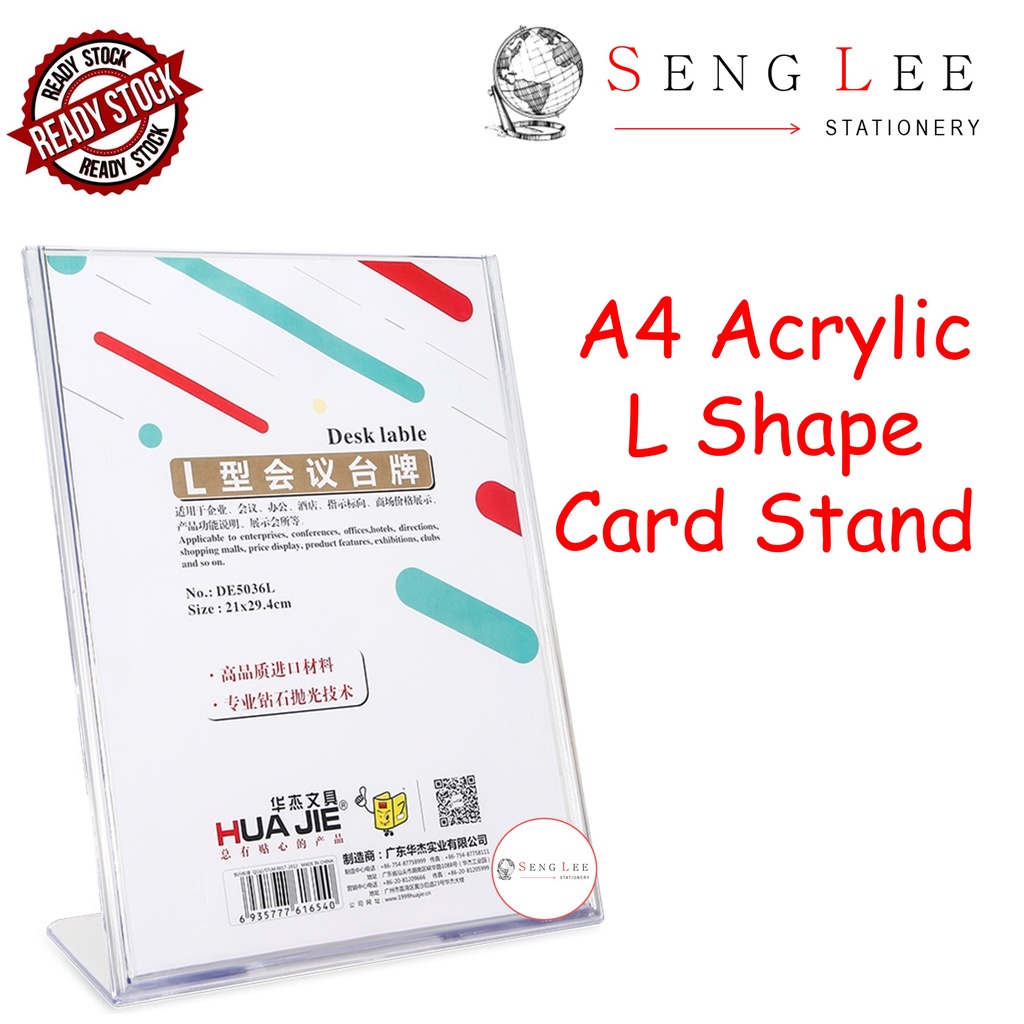 A4 Acrylic L Shape Transparent Card Stand / Desk Table QR Code Cards ...