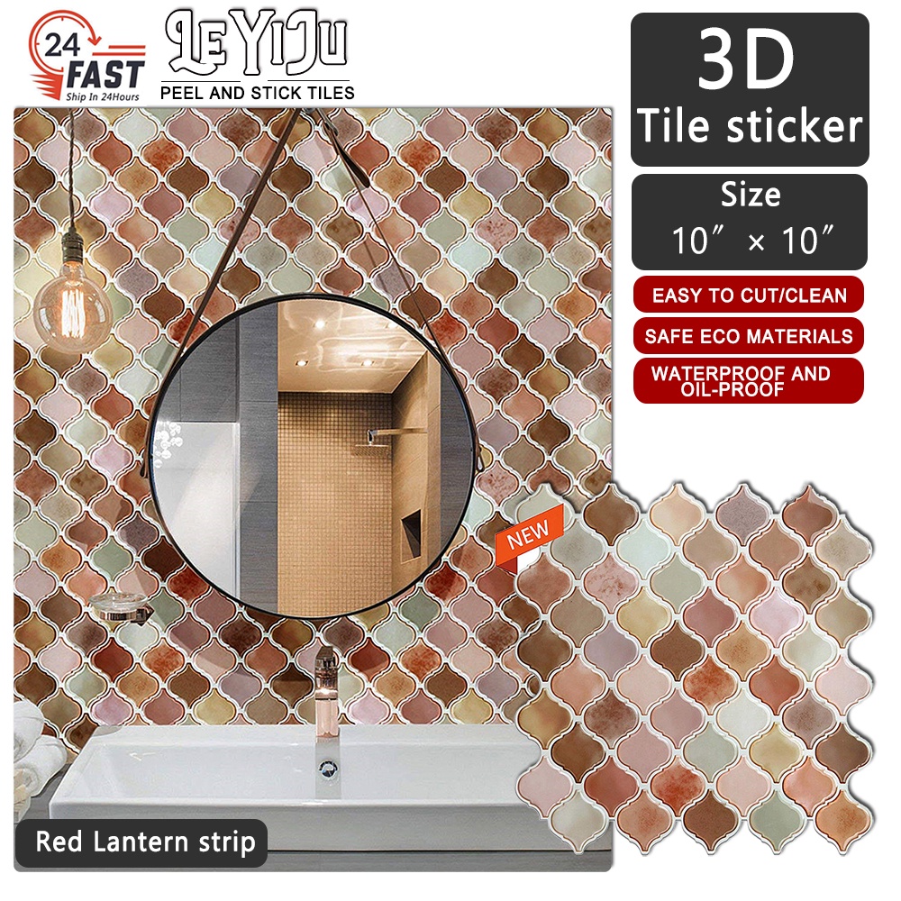 Red Lantern Shaped 3D Tiles Sticker,Kitchen Bathroom Wall Tiles Sticker ...