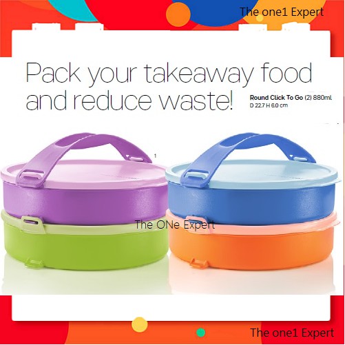 🔥Tupperware Round Click to Go Duo set 880ml with handle (2tiers)/(3 ...